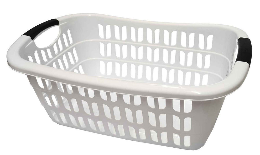 Large Plastic Laundry Basket with Comfort Grip Handles – White – Joy Home